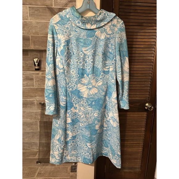 Dresses | Vintage 6s 70s Edith Flagg Dress Blue Floral Crimplene Knit ...